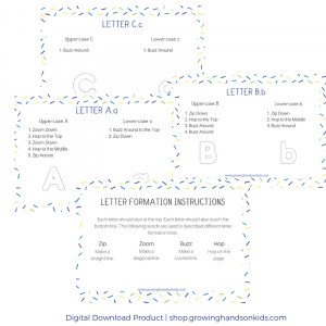 Pre-Writing, Letter, and Number Formation Direction Cards