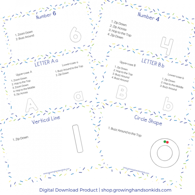 Pre-Writing, Letter, and Number Formation Direction Cards